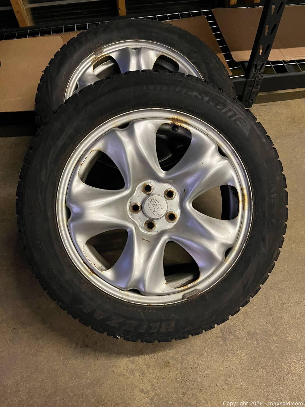 Bridgestone Blizzak WS80 225/55R17 Tires On 17" Subaru Alloy Rims Plus ...