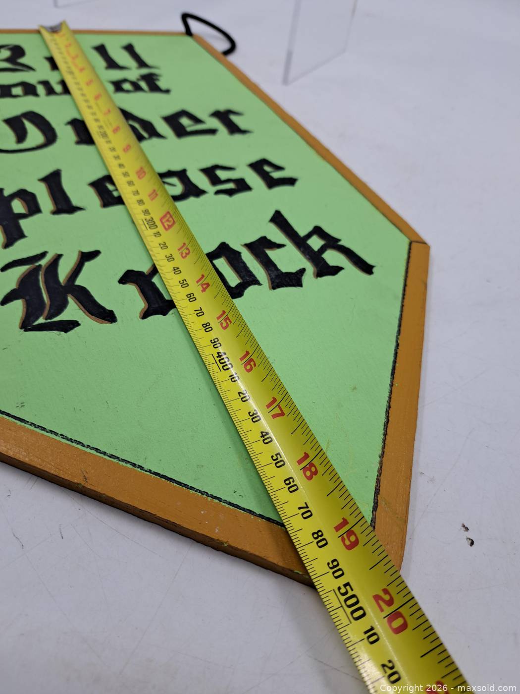 Hanging wooden “Bell out of Order please Knock” sign 20"x12" | Maxsold