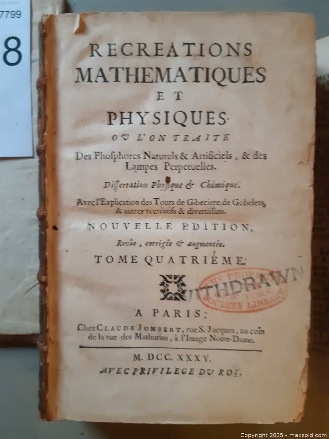 Recreations Mathematiques et Physiques, two leather volumes, 1736 | Maxsold