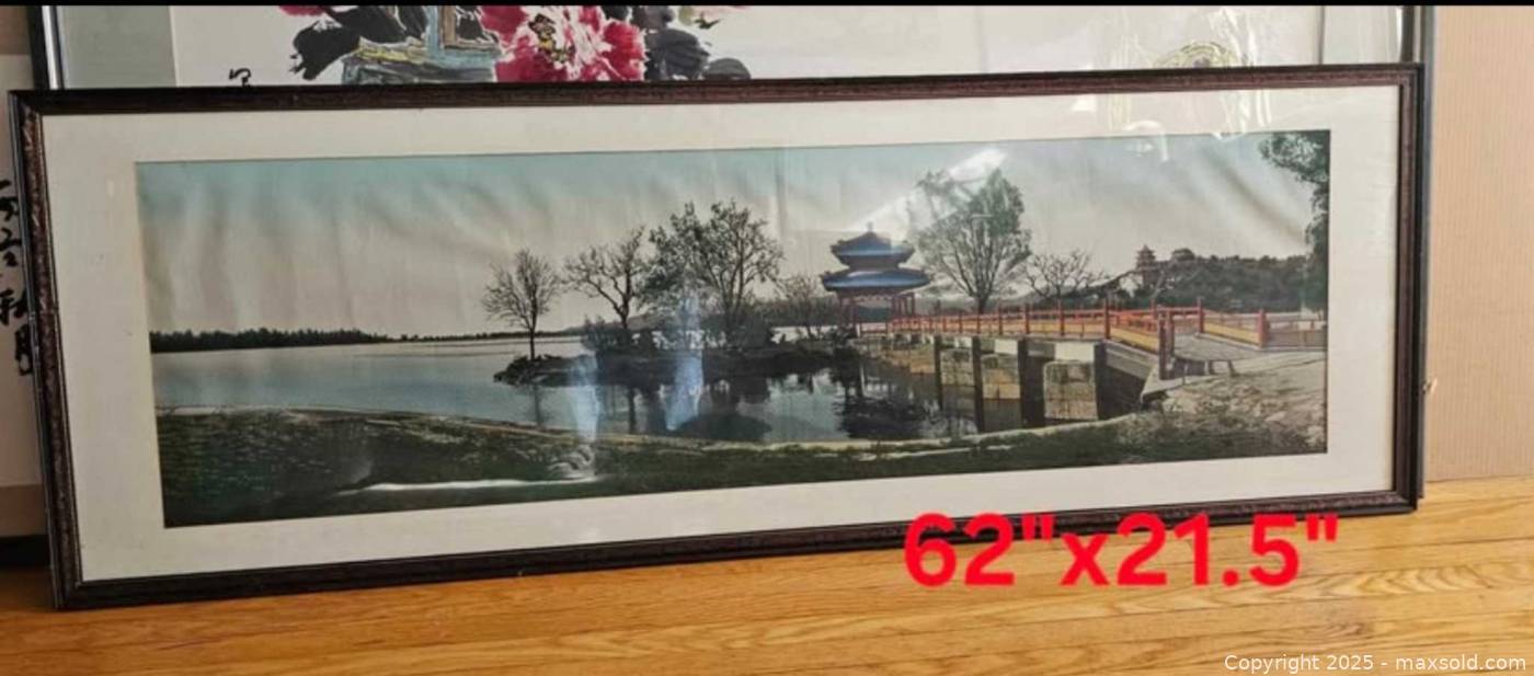Panoramic framed Chinese landscape print 62"x21.5" | Maxsold
