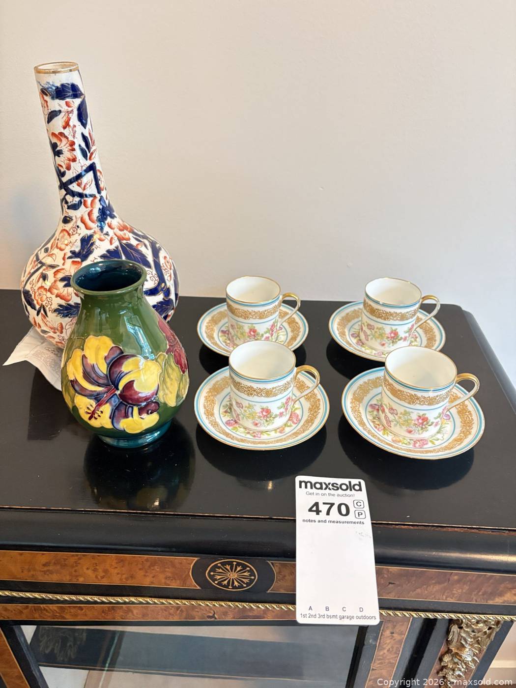Limoges demitasse cups & saucers, Moorcroft vase, decorative bottle ...