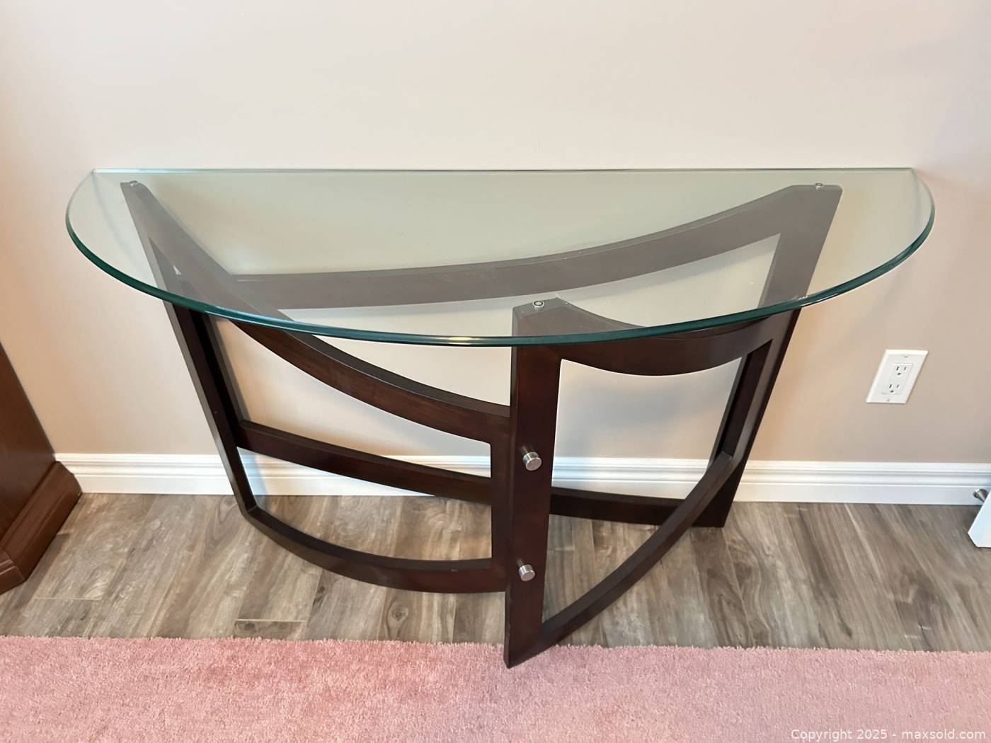 Half-Moon Glass-Top Espresso Console Table | Maxsold