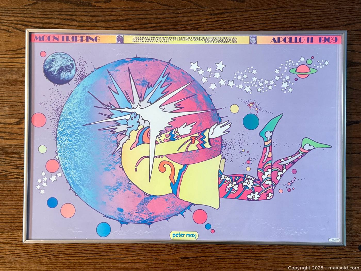 1969 Peter Max Moon Landing Apollo 11 Poster, framed | Maxsold
