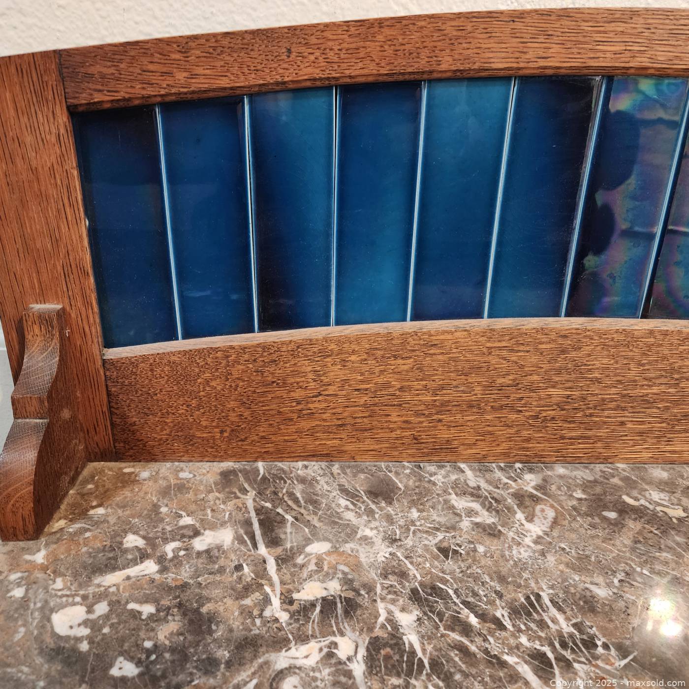 Blue slag glass panel with frame and marble slab | Maxsold