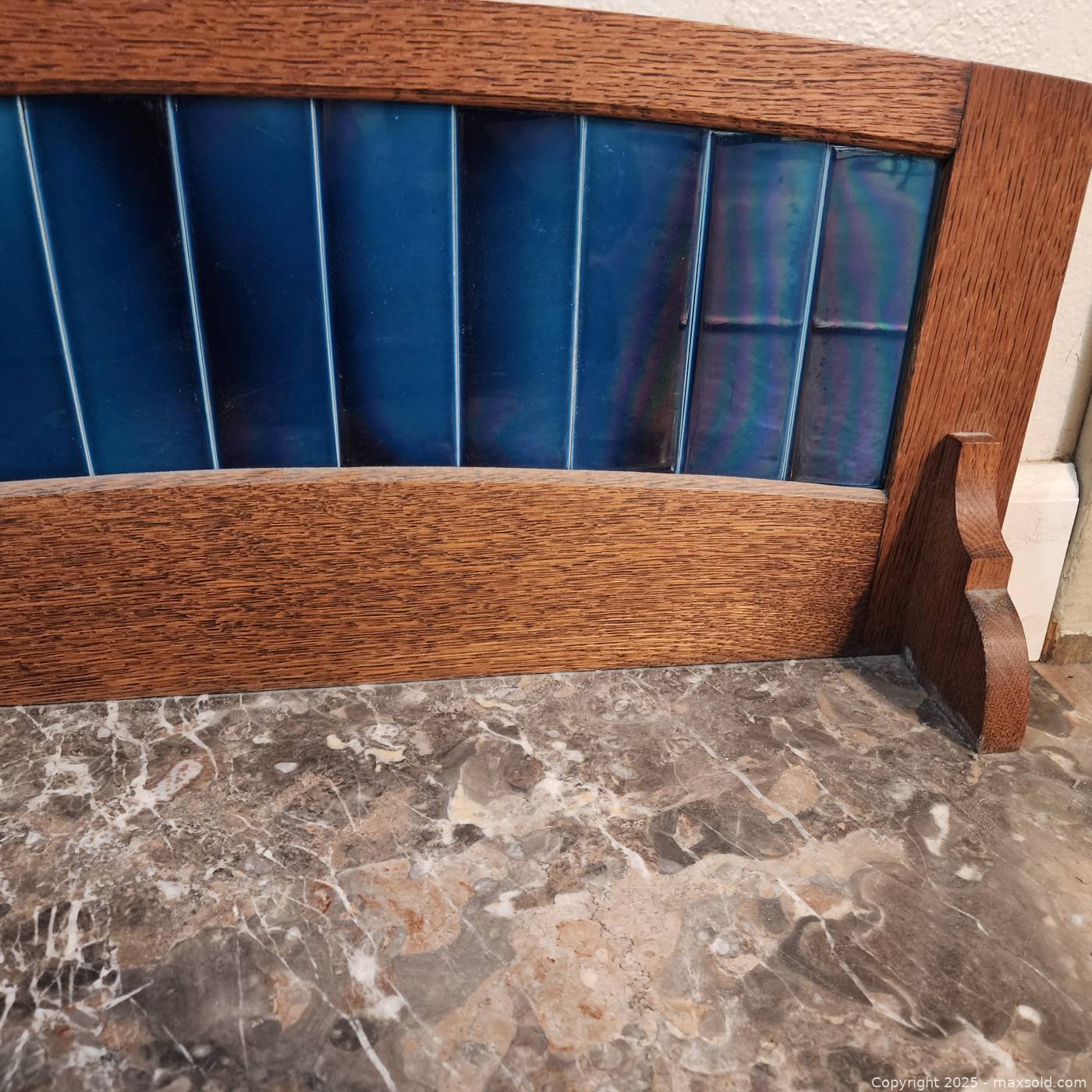 Blue slag glass panel with frame and marble slab | Maxsold