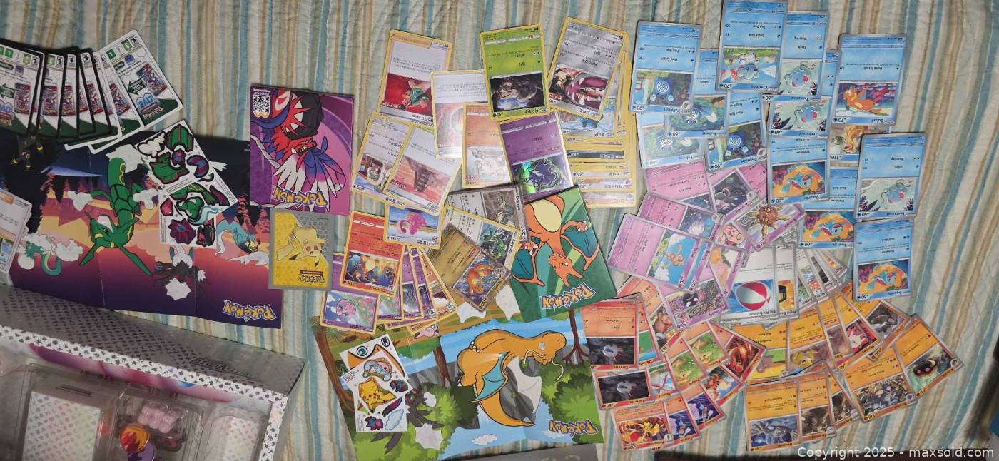 Pokémon TCG assorted cards, 151 box, tokens, Mew playmat, sticker ...