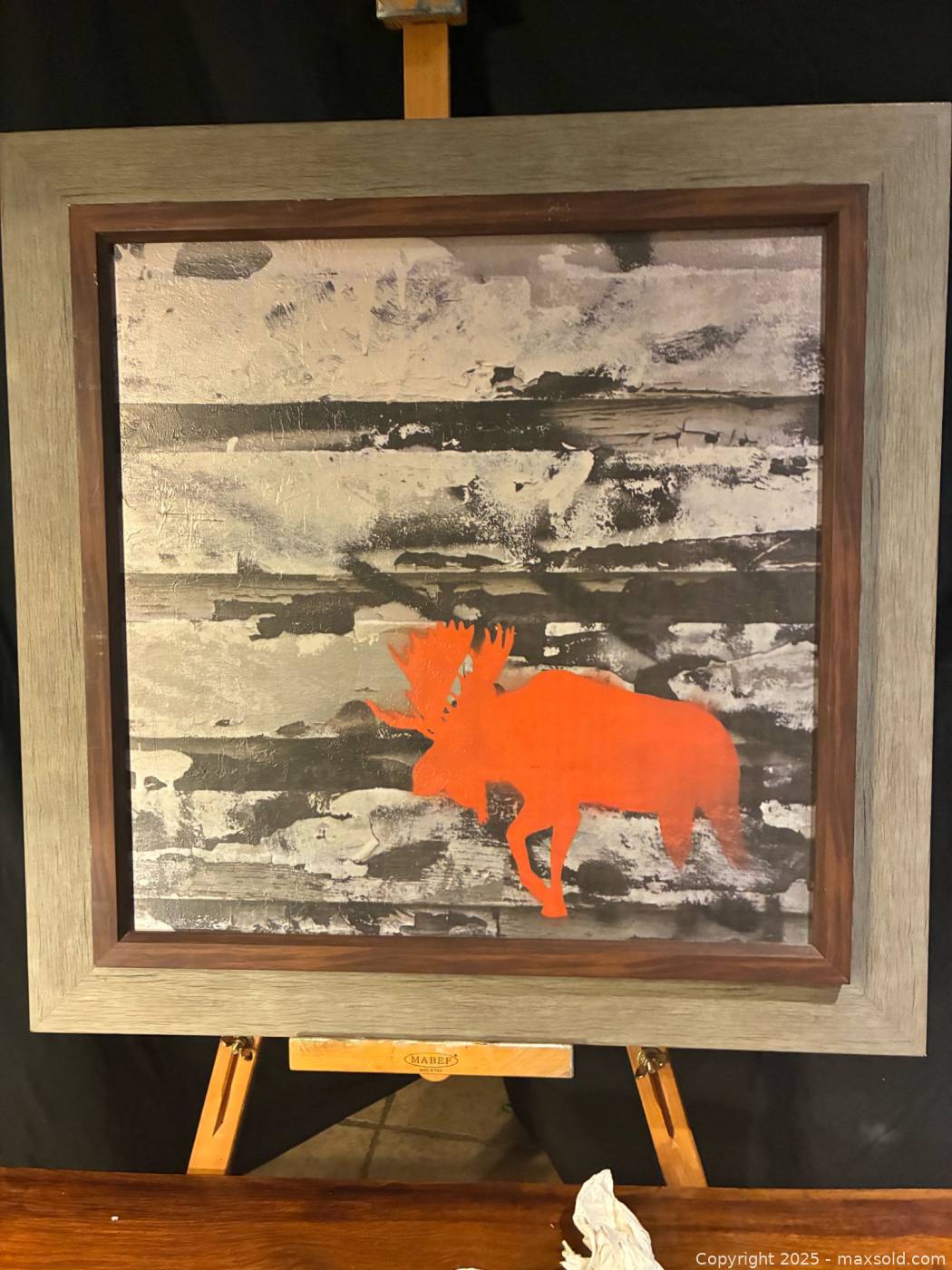 Framed square wall art with orange moose silhouette on grayscale ...