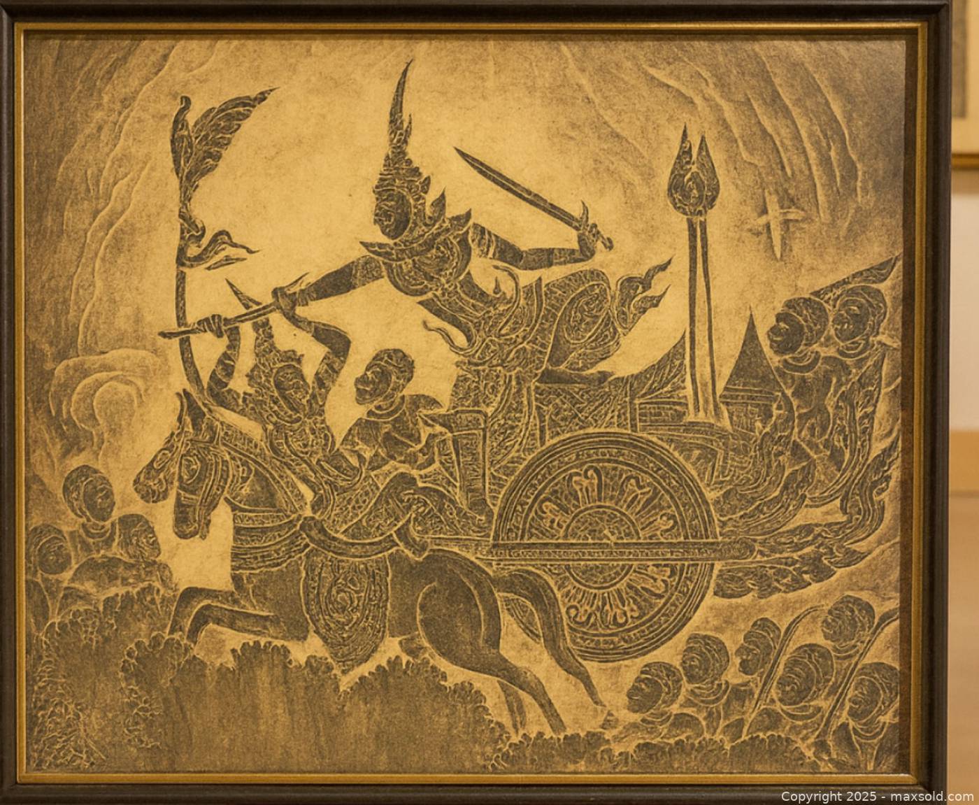 Framed paper relief rubbing mythological battle scene | Maxsold