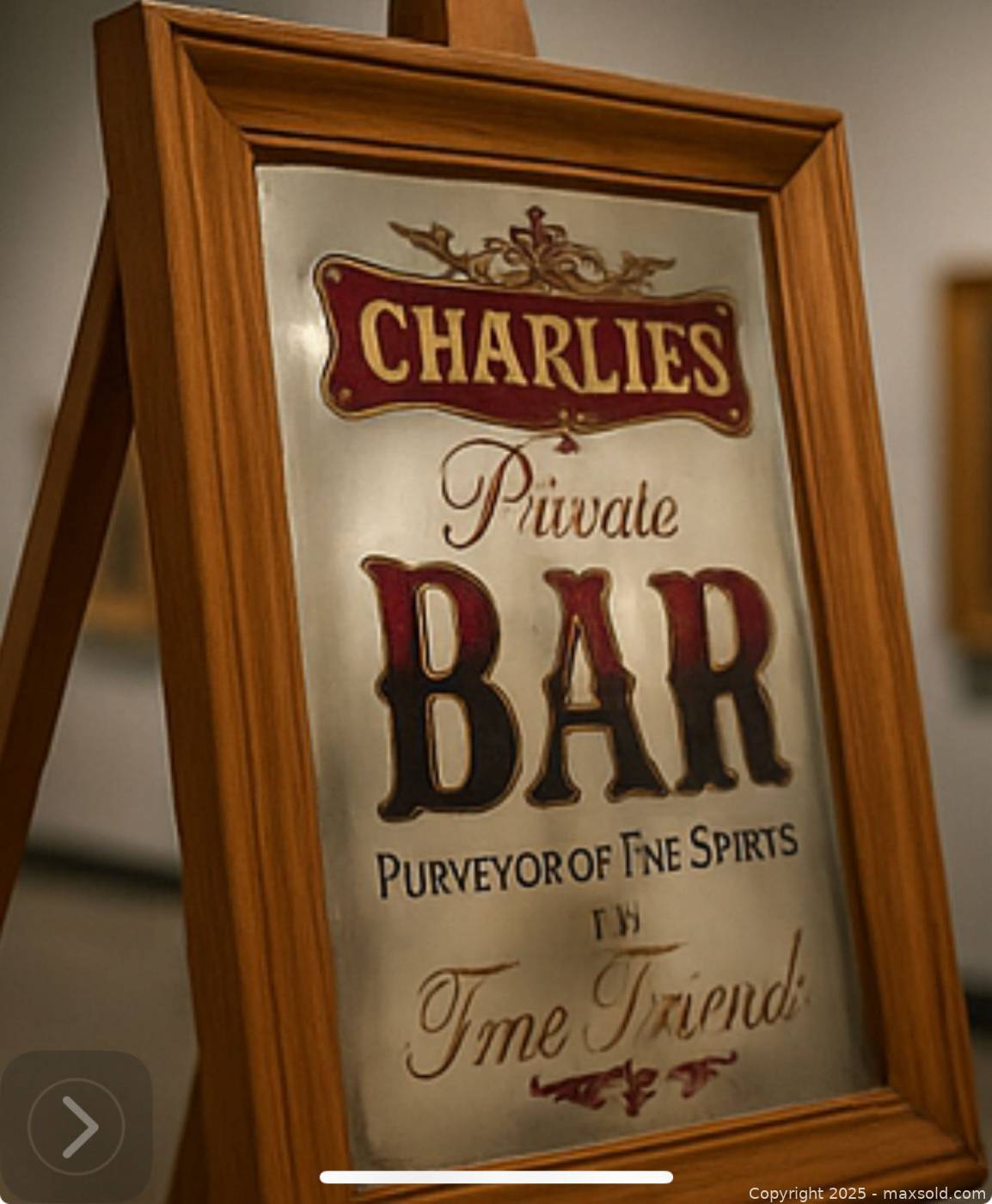 Charlies Private Bar Mirror Sign | Maxsold
