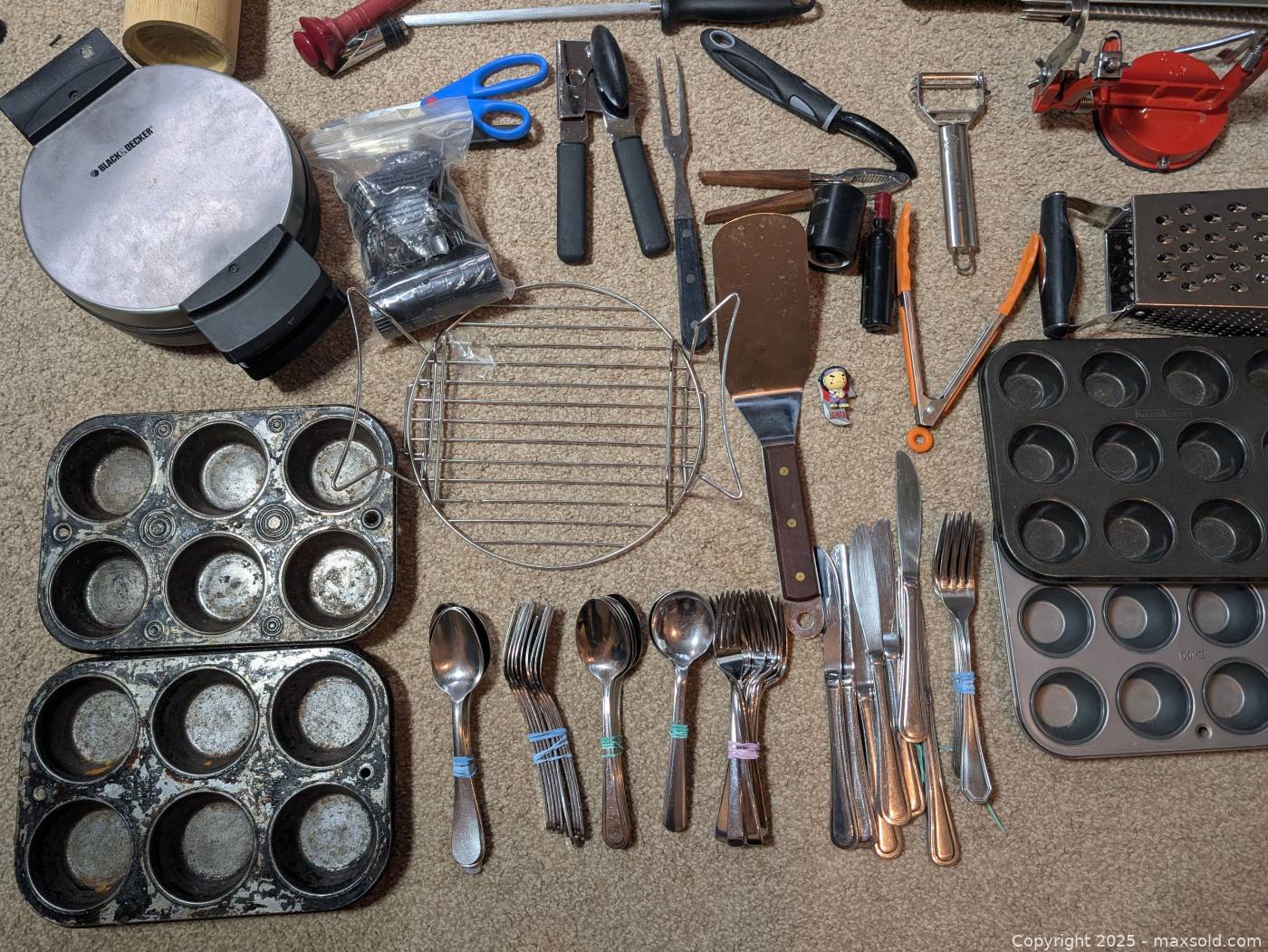 Large kitchenware lot with waffle maker bakeware utensils | Maxsold