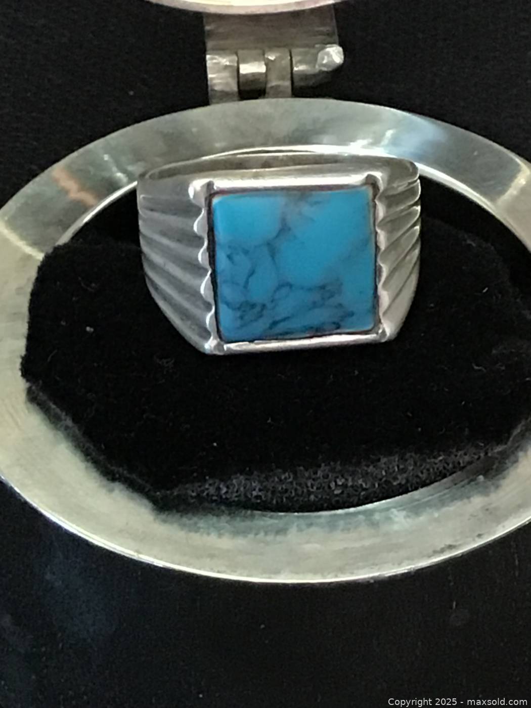 Polished turquoise sterling silver men's ring size 10 | Maxsold