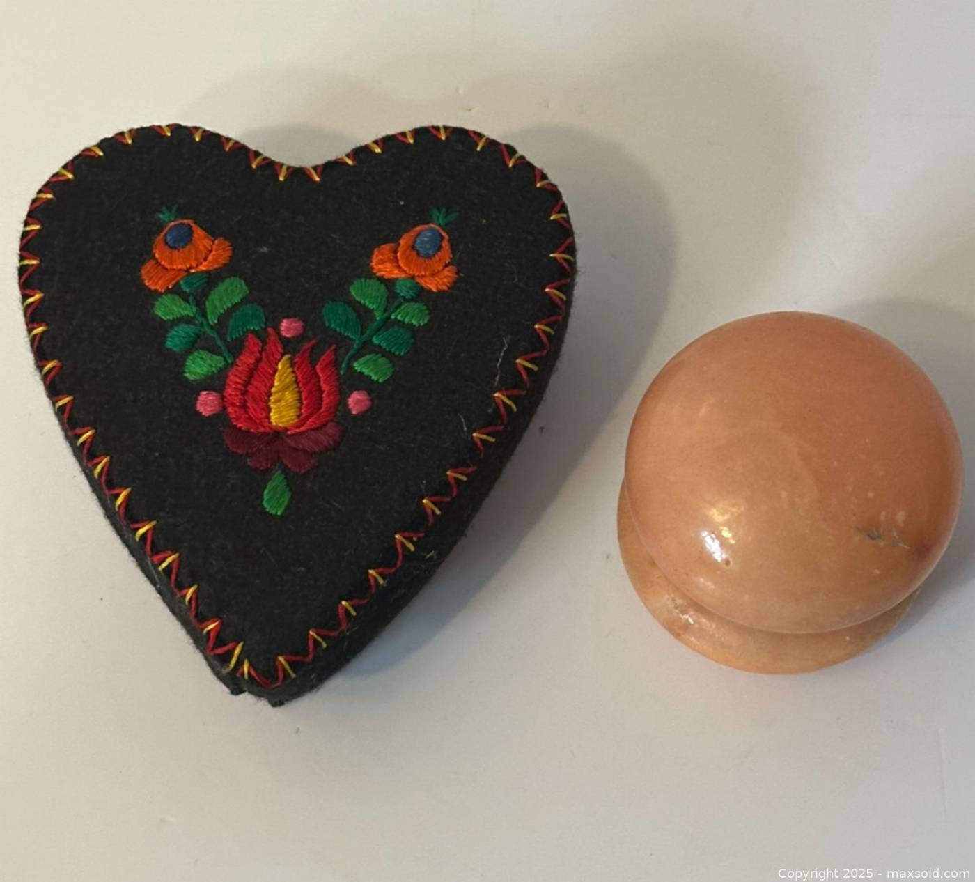 Heart Shaped Embroidered Trinket Box and Round Stone Hinged Trinket Box ...