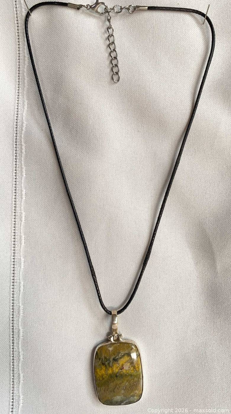 925 sterling silver bumblebee jasper pendant necklace | Maxsold