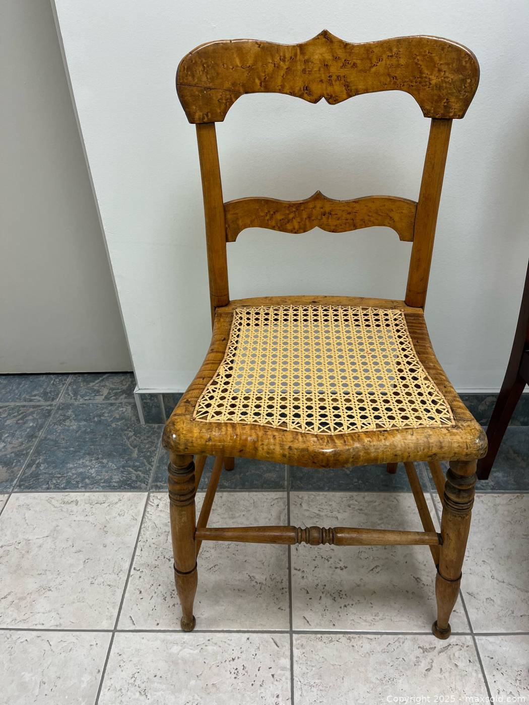 Vintage tiger maple side chair | Maxsold