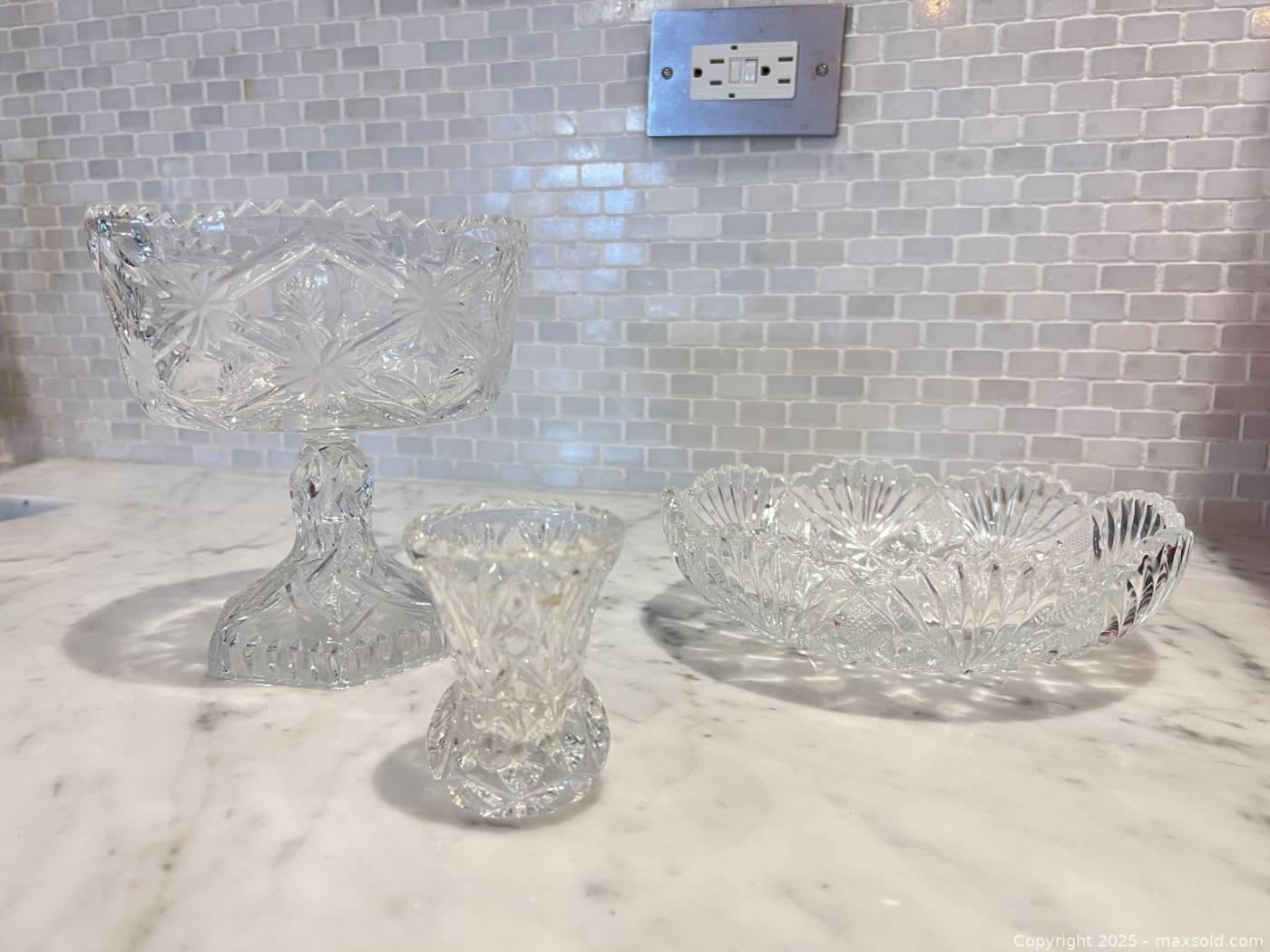 Vintage pressed cut glass compote, bowl and small dish | Maxsold
