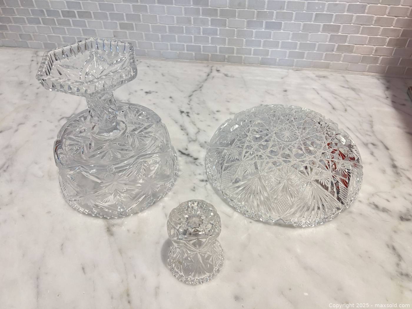 Vintage pressed cut glass compote, bowl and small dish | Maxsold