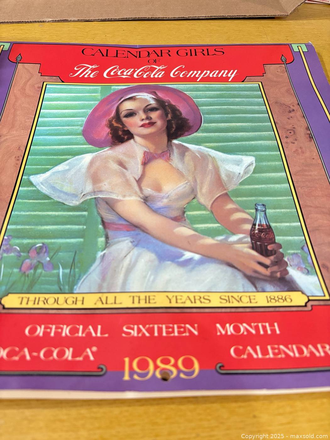 1989 Coca-Cola Calendar Girls wall calendar and three Coca-Cola playing ...