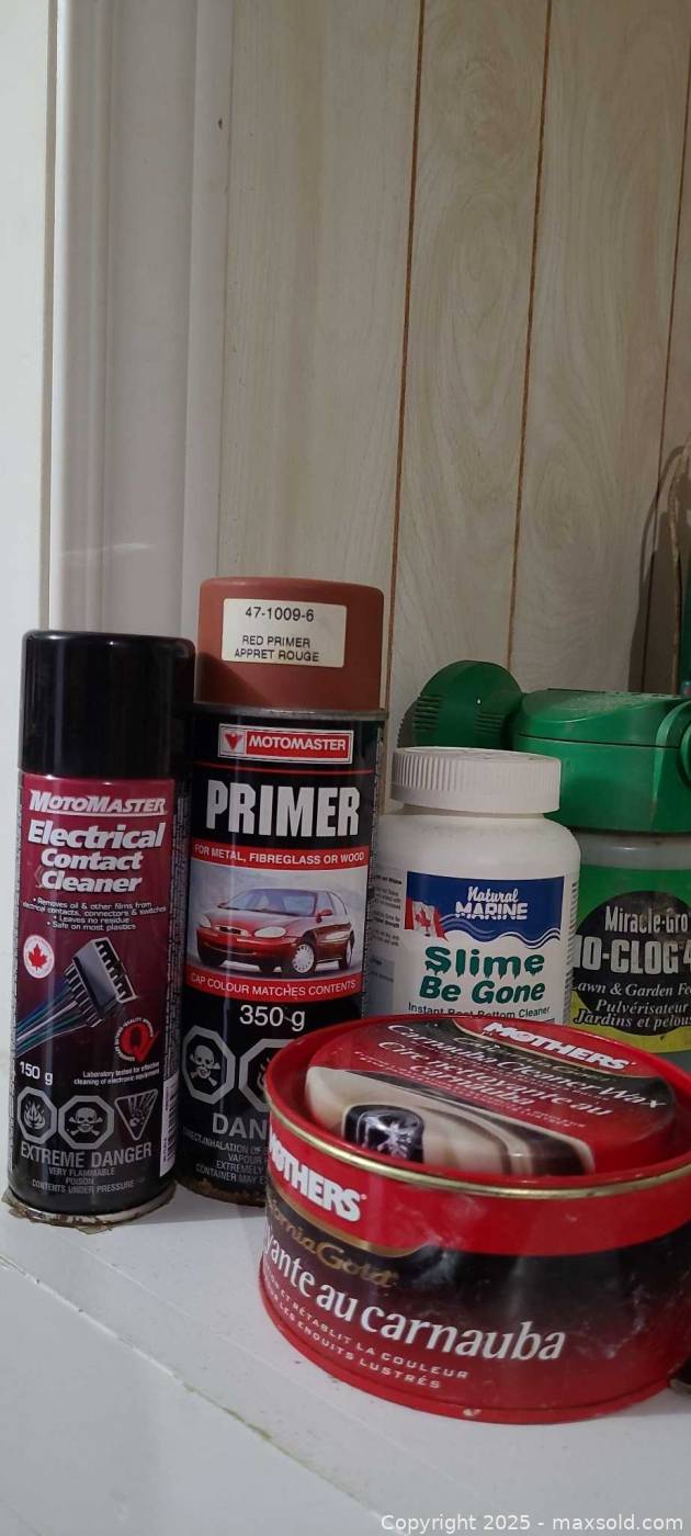 Assorted chemicals, aerosols, caulk & wax | Maxsold