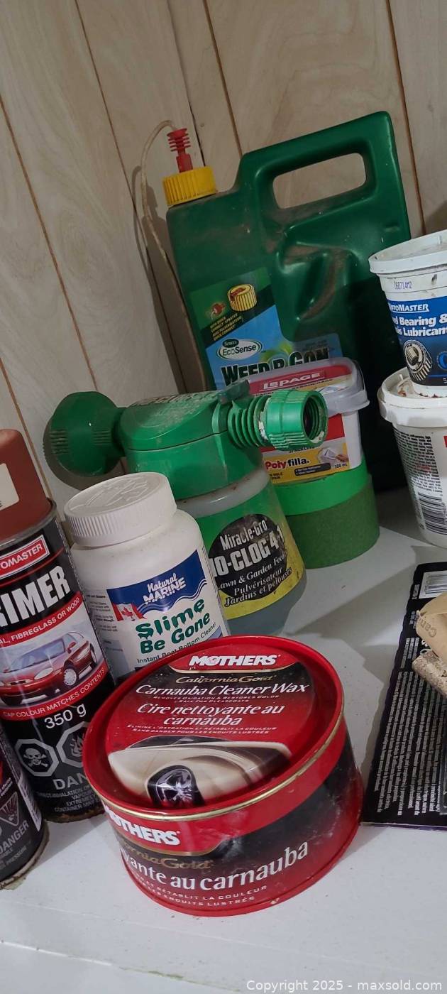 Assorted chemicals, aerosols, caulk & wax | Maxsold