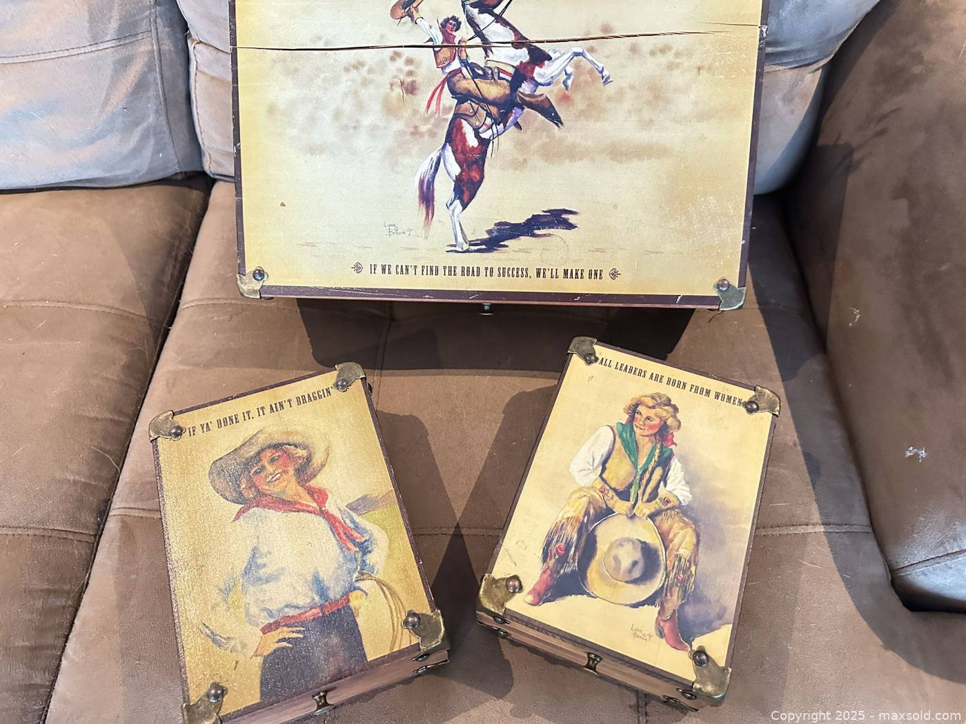 Set of 3 Western cowboy wooden storage boxes | Maxsold