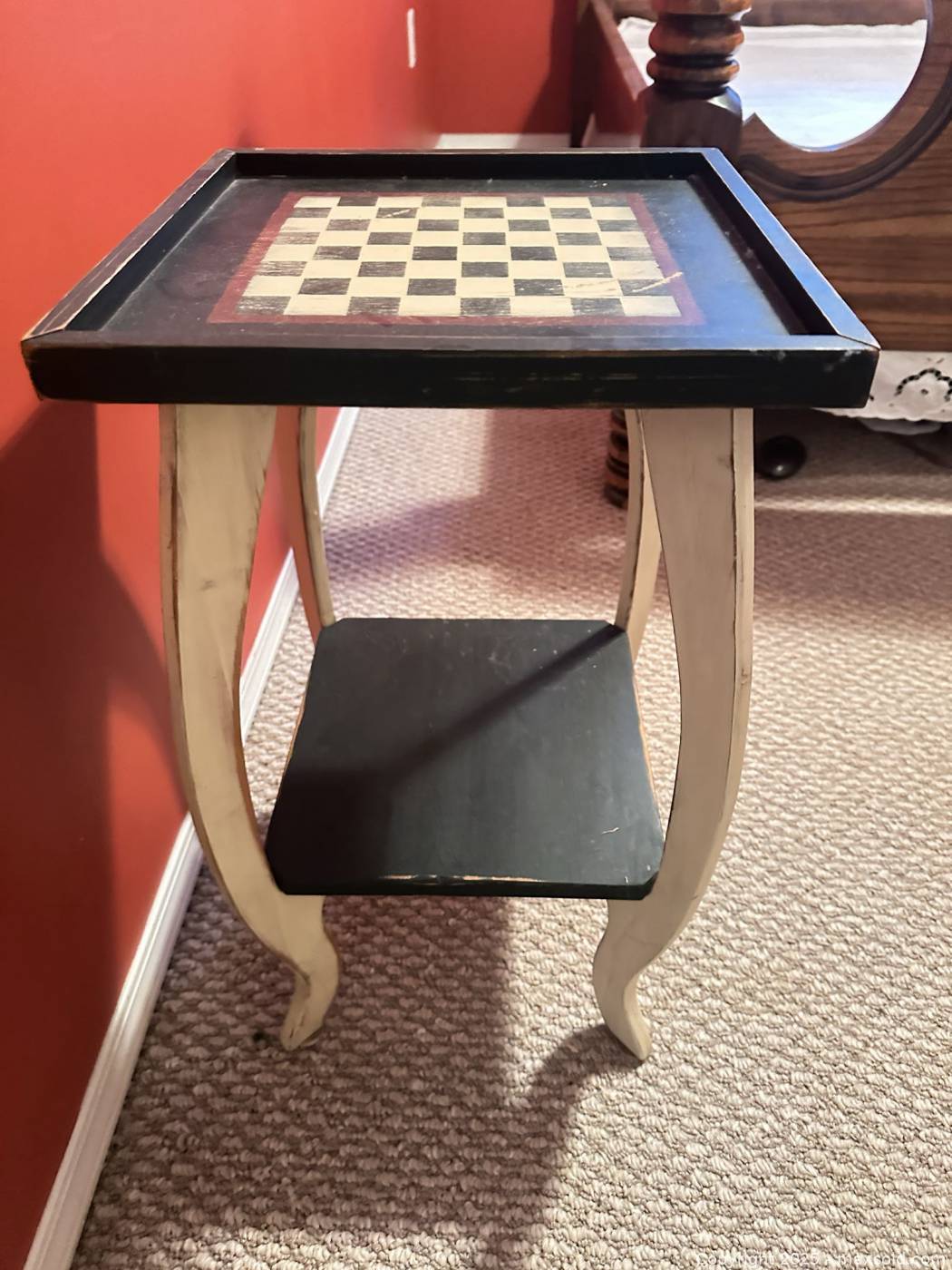 Vintage distressed checkerboard side table | Maxsold