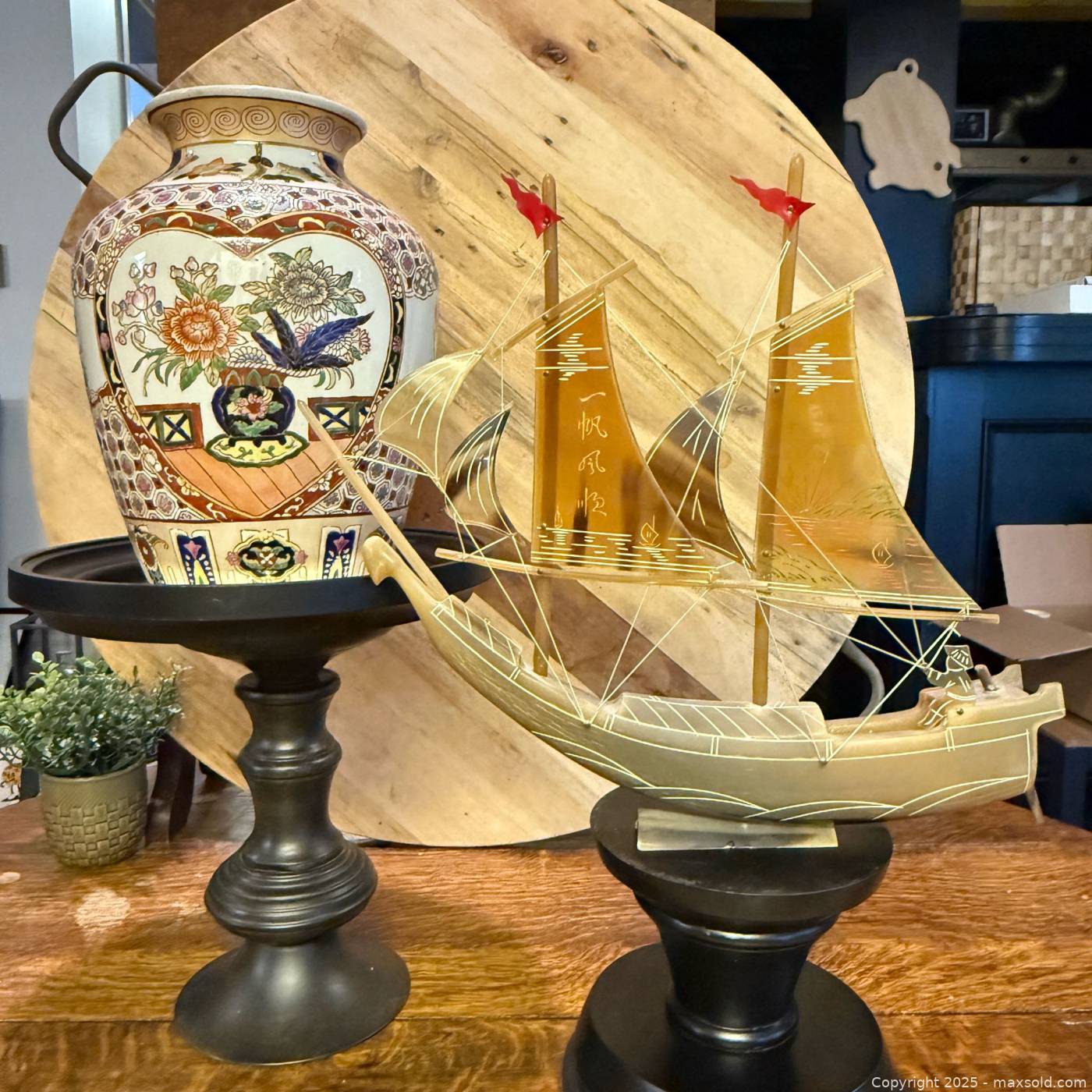 Etched Acrylic Junk Ship Sculpture & Porcelain Vase | Maxsold