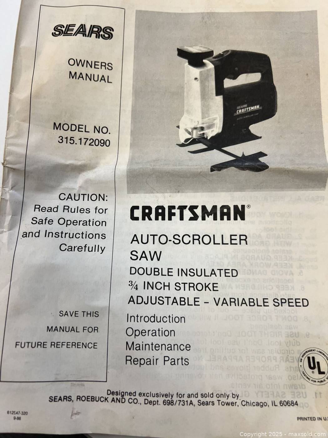 Sears Craftsman 1/3 HP Auto Scroller Saw | Maxsold