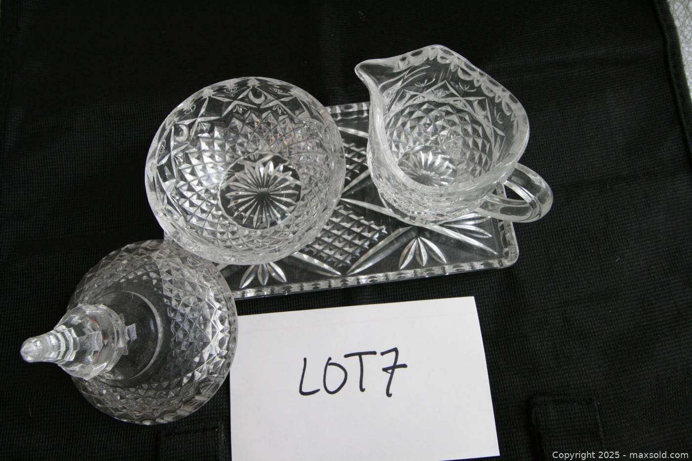 Brilliant cut pinwheel crystal sugar bowl, creamer and tray | Maxsold