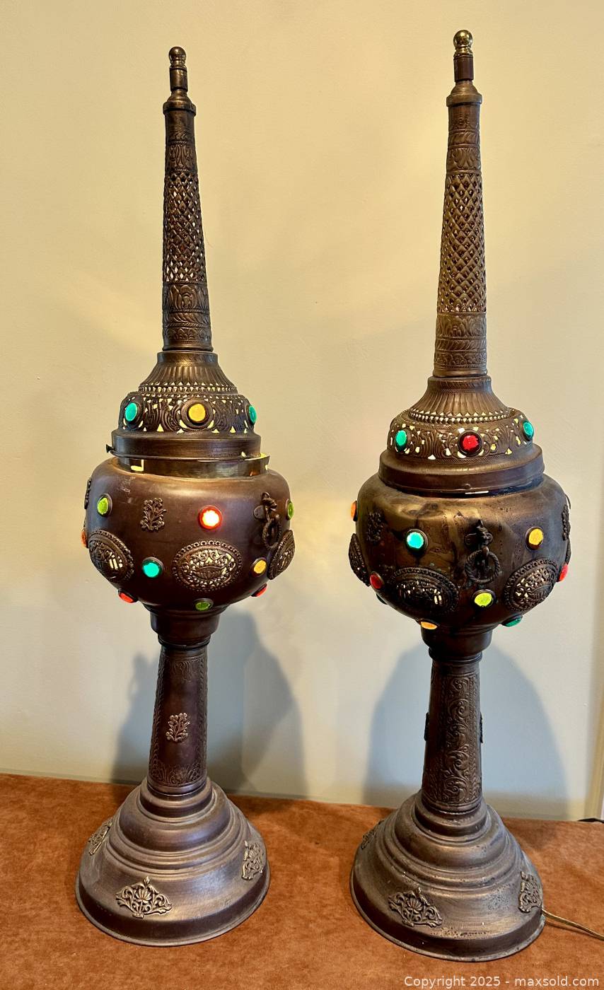 Pair brass Moroccan-style table lamps | Maxsold