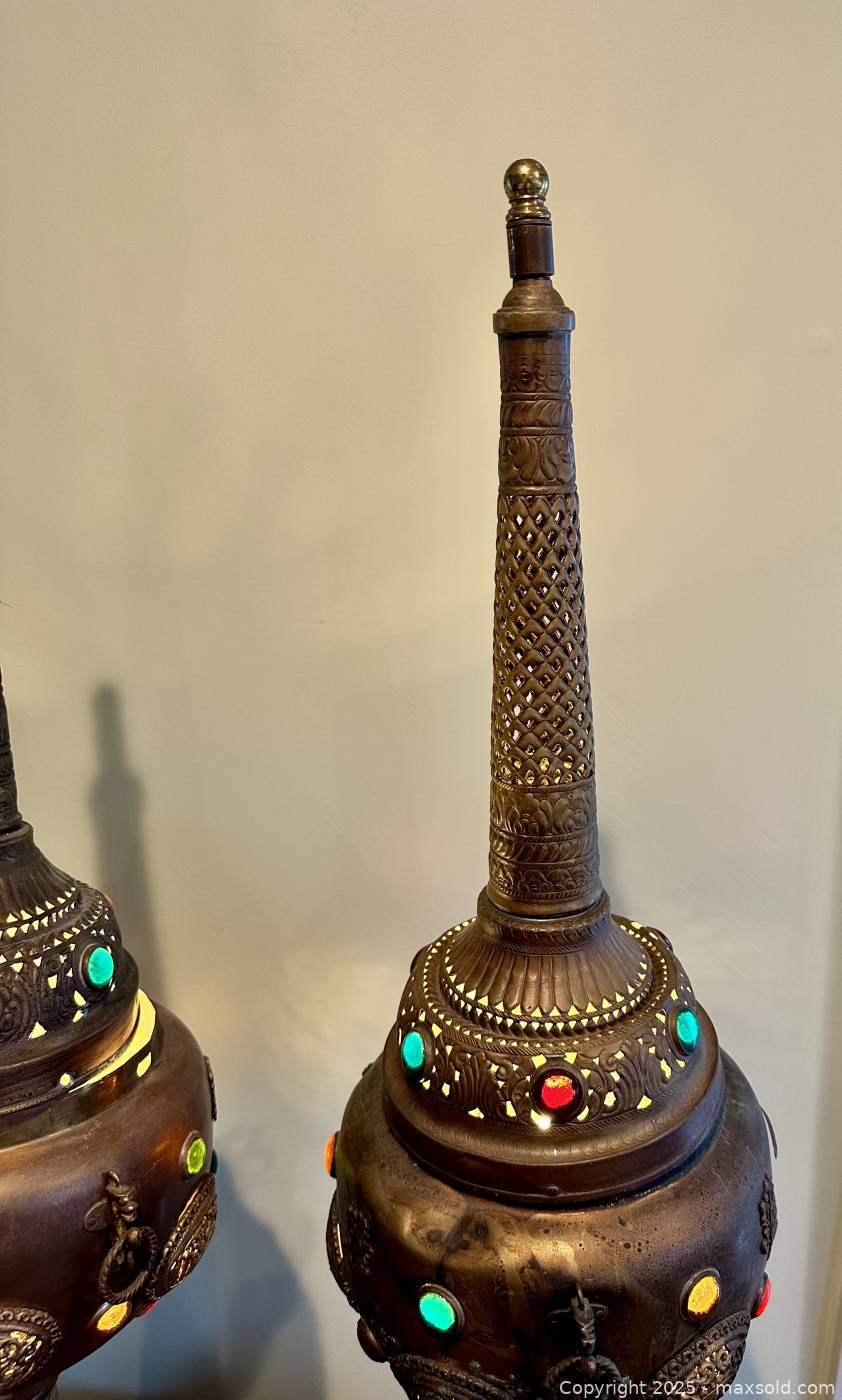 Pair brass Moroccan-style table lamps | Maxsold