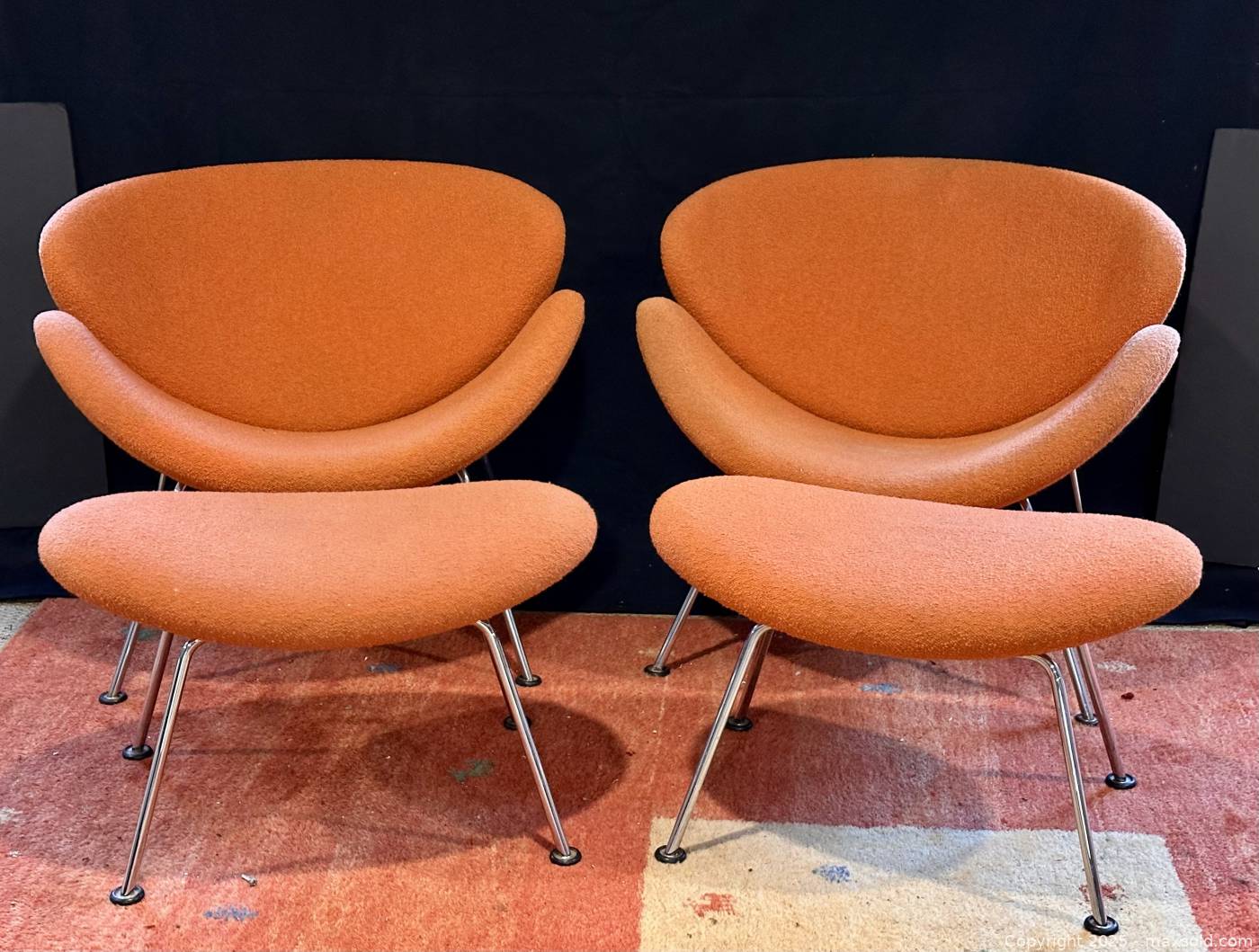 Pair Artifort Orange Slice Chairs & Footstools | Maxsold