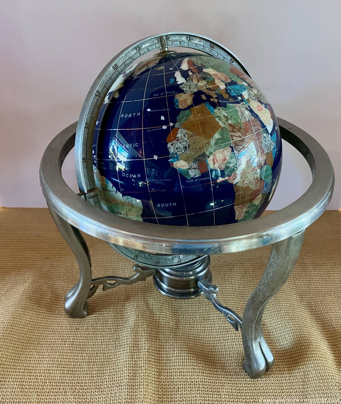 Kalifano gemstone globes on metal stands | Maxsold