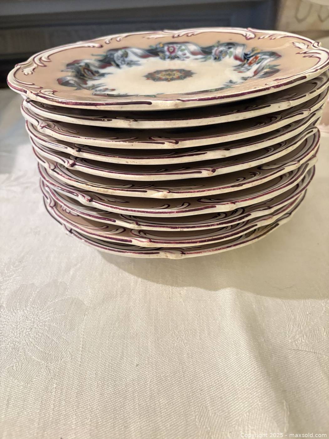 Porcelain pedestal compote and ten matching plates | Maxsold