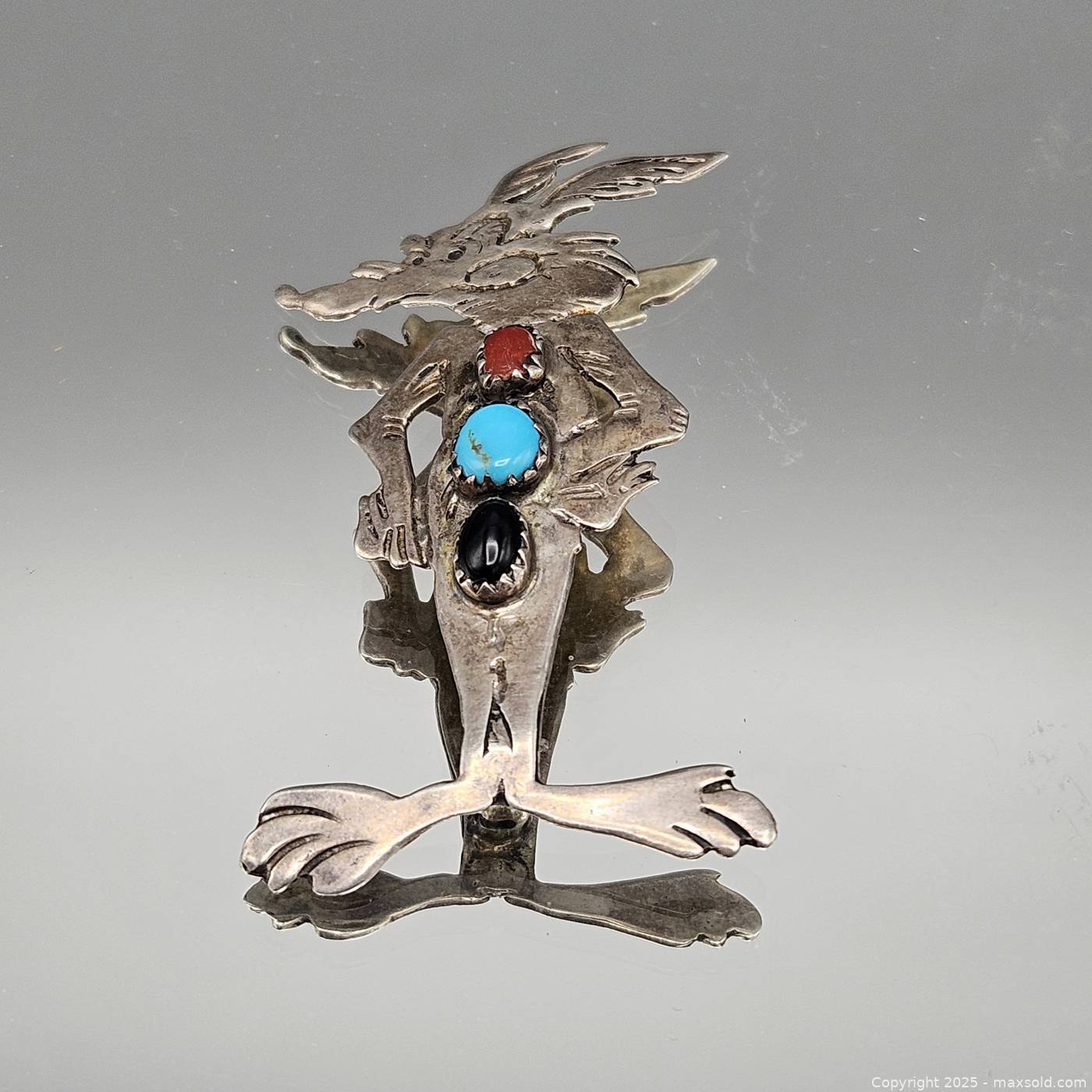 Sterling Silver Stylized Animal Brooch with Cabochon Stones | Maxsold