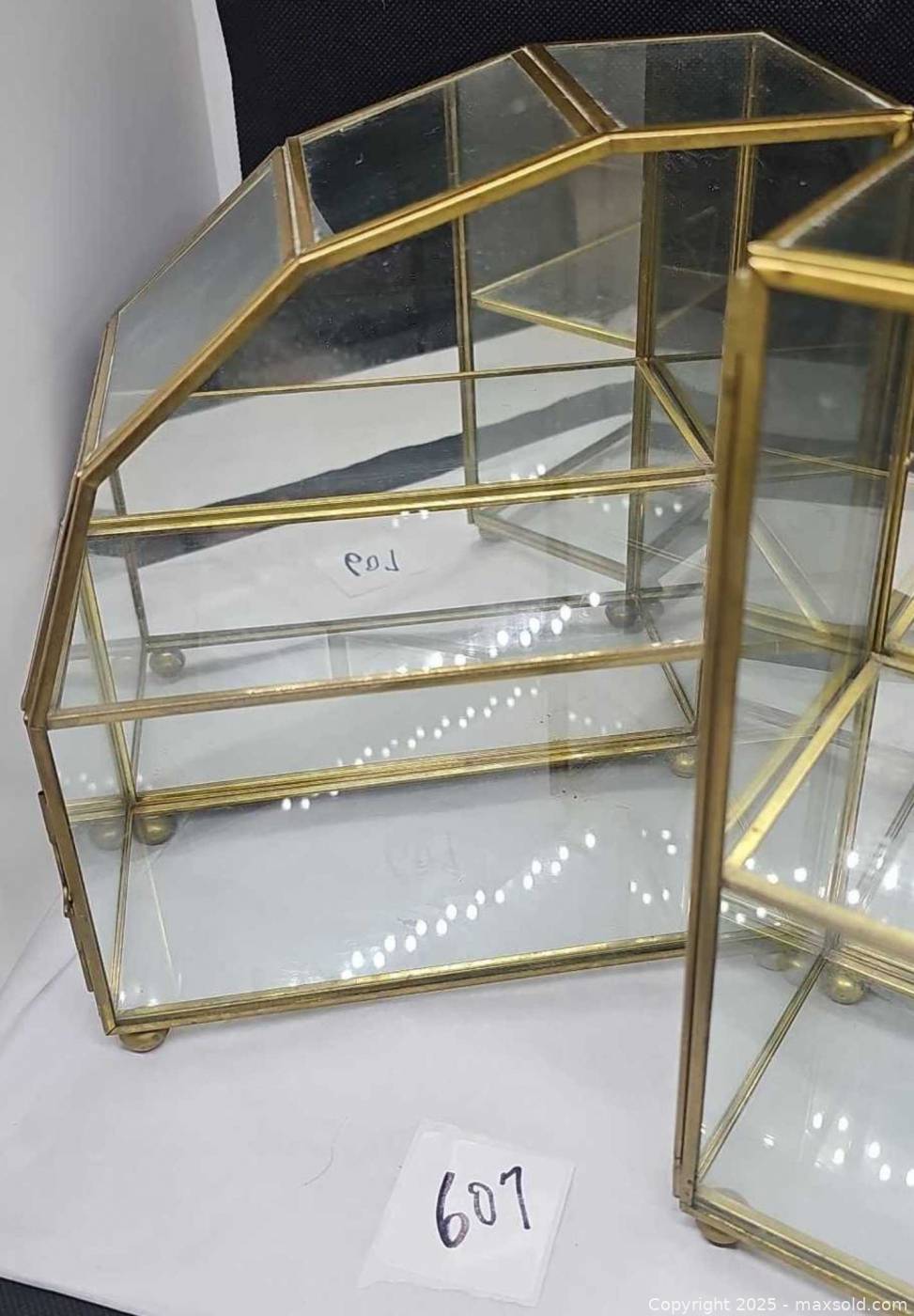 Vintage brass and glass display boxes | Maxsold