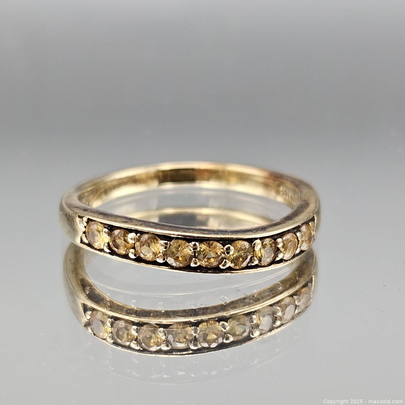 Yellow gold tone sterling silver gemstone band ring size 8 | Maxsold