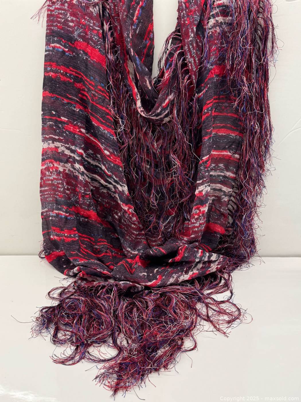 Isabel Marant Pour H&M red silk fringe scarf | Maxsold