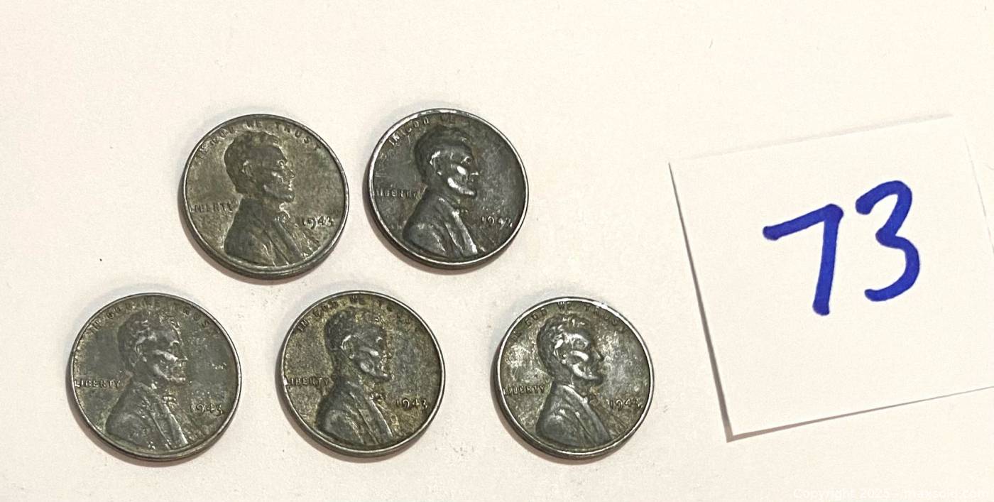 Five 1943 United States steel one-cent coins | Maxsold
