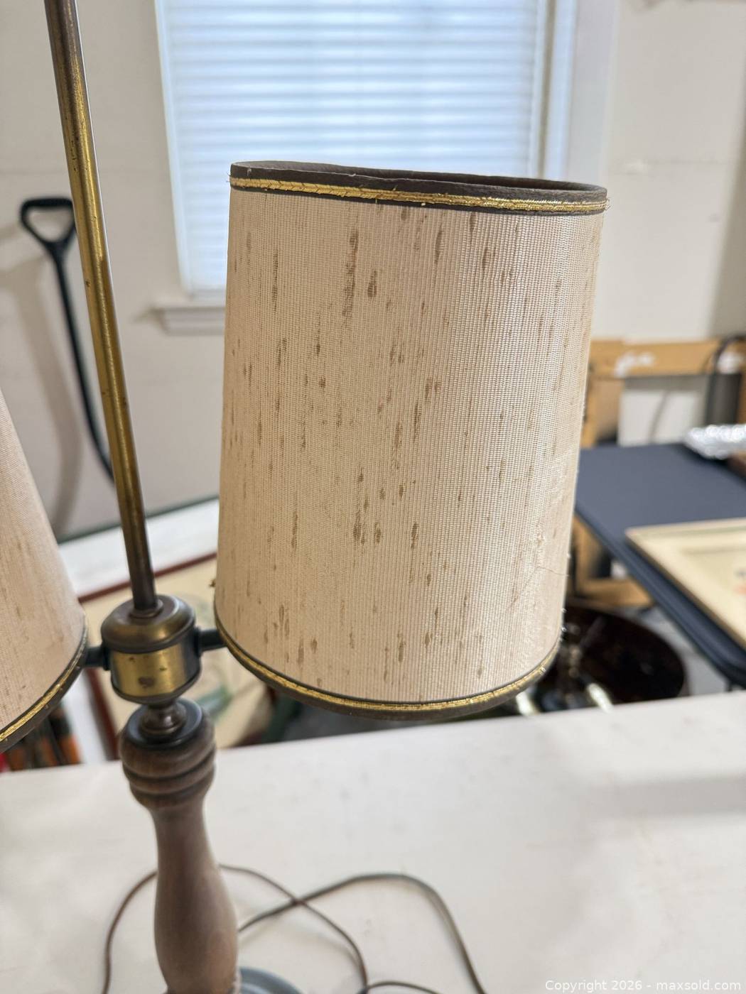 Mid-century two-arm table lamp with double shades | Maxsold