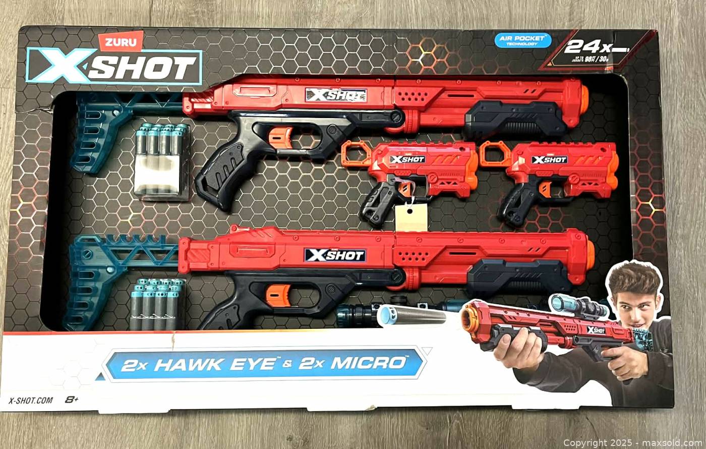 Zuru X-Shot Hawk Eye & Micro dart blaster set new | Maxsold