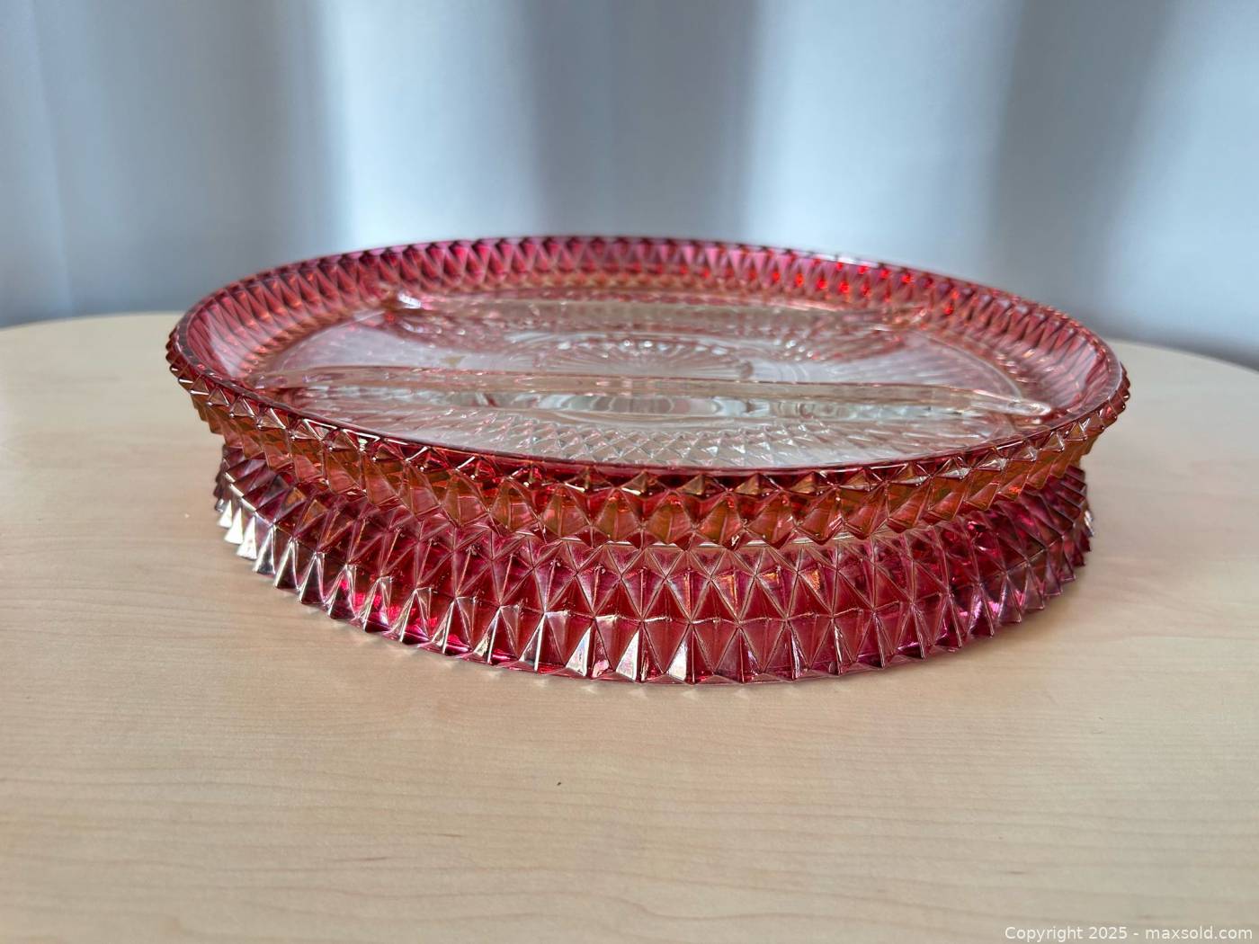Pair Indiana Glass Diamond Point ruby flash divided serving platters 12 ...