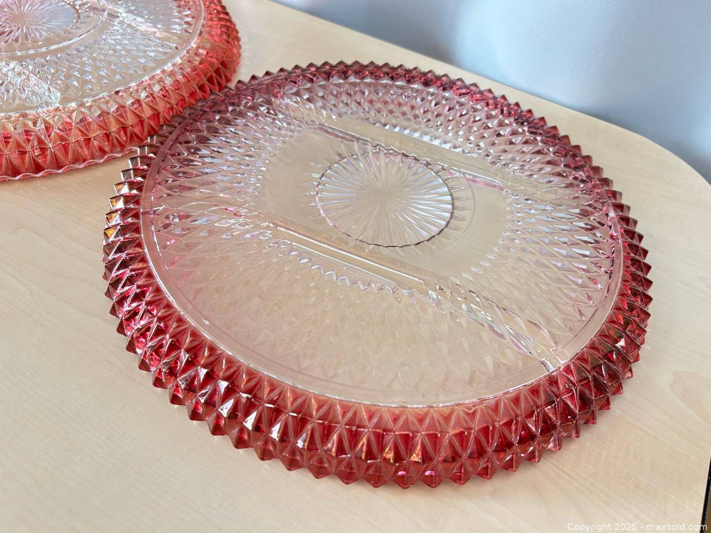 Pair Indiana Glass Diamond Point ruby flash divided serving platters 12 ...