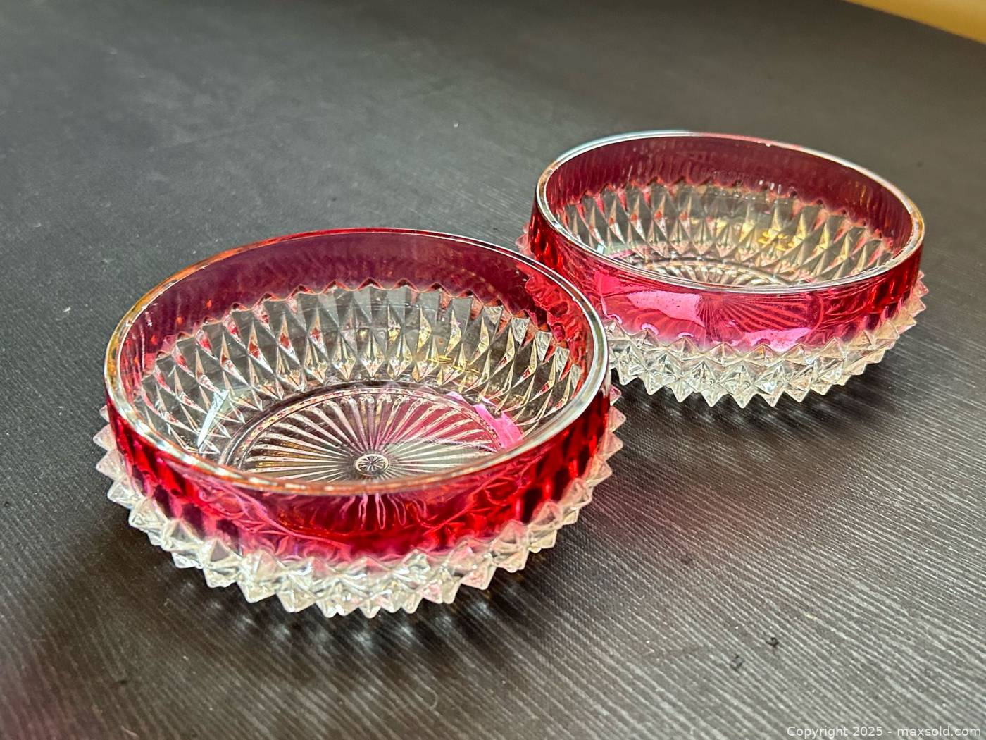 Pair ruby-flashed pressed glass candy dishes 5" | Maxsold