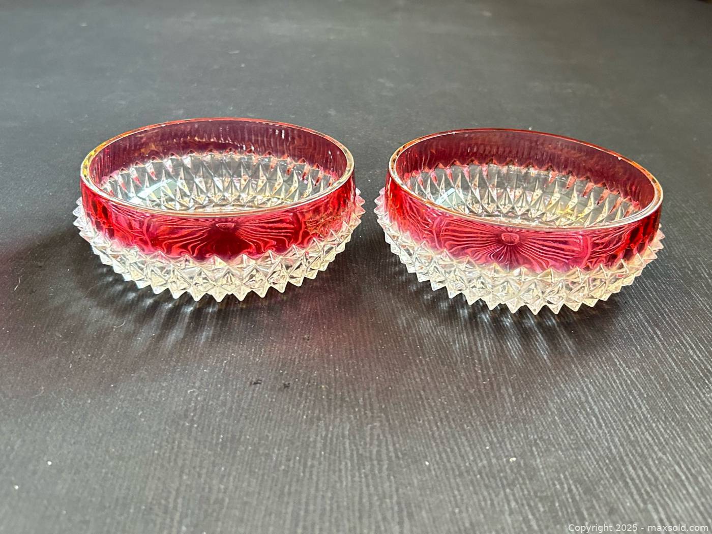 Pair ruby-flashed pressed glass candy dishes 5" | Maxsold