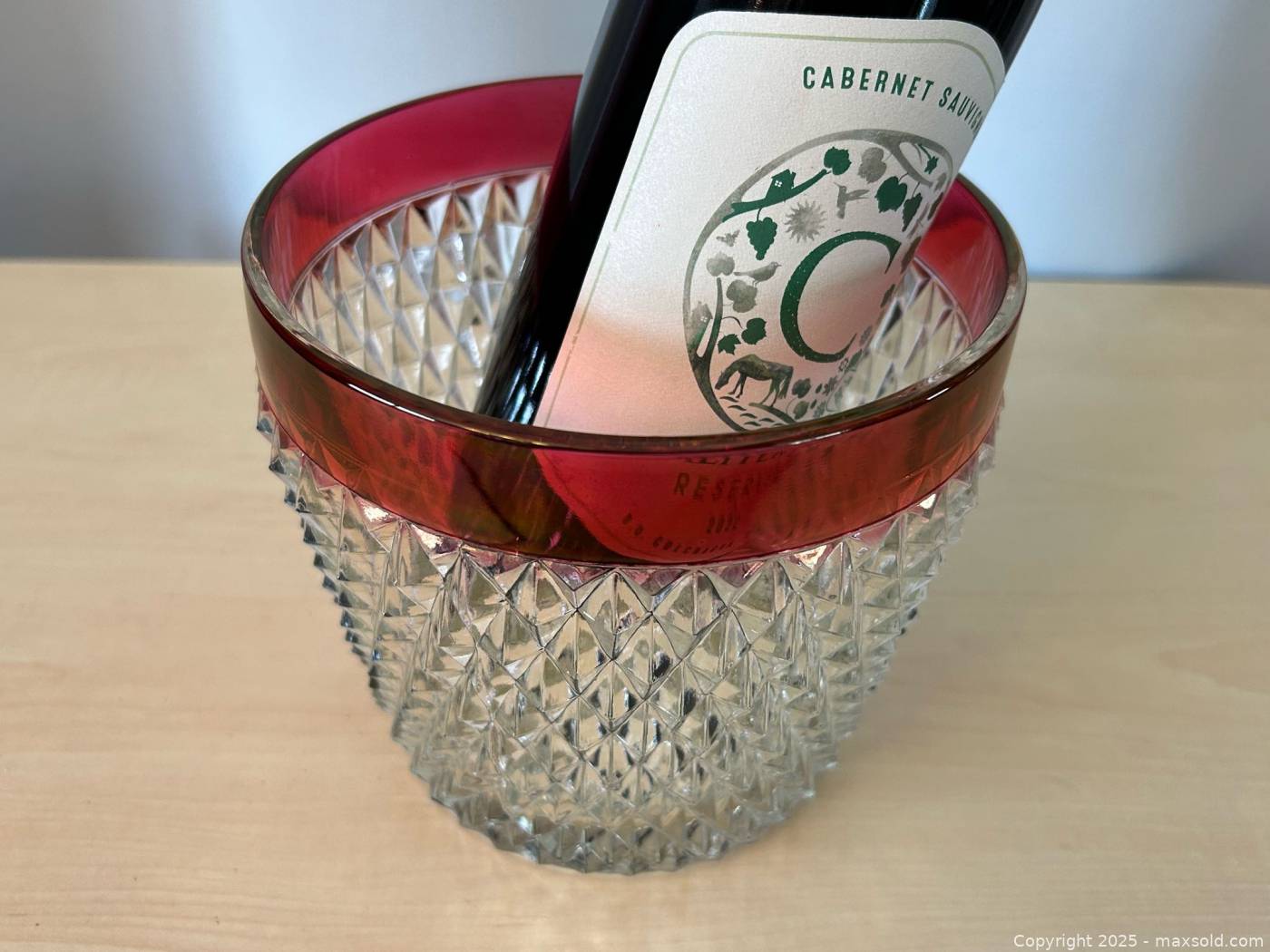 Vintage Ruby-Flashed Diamond-Point Glass Ice Bucket 5.5"H x 6"D | Maxsold