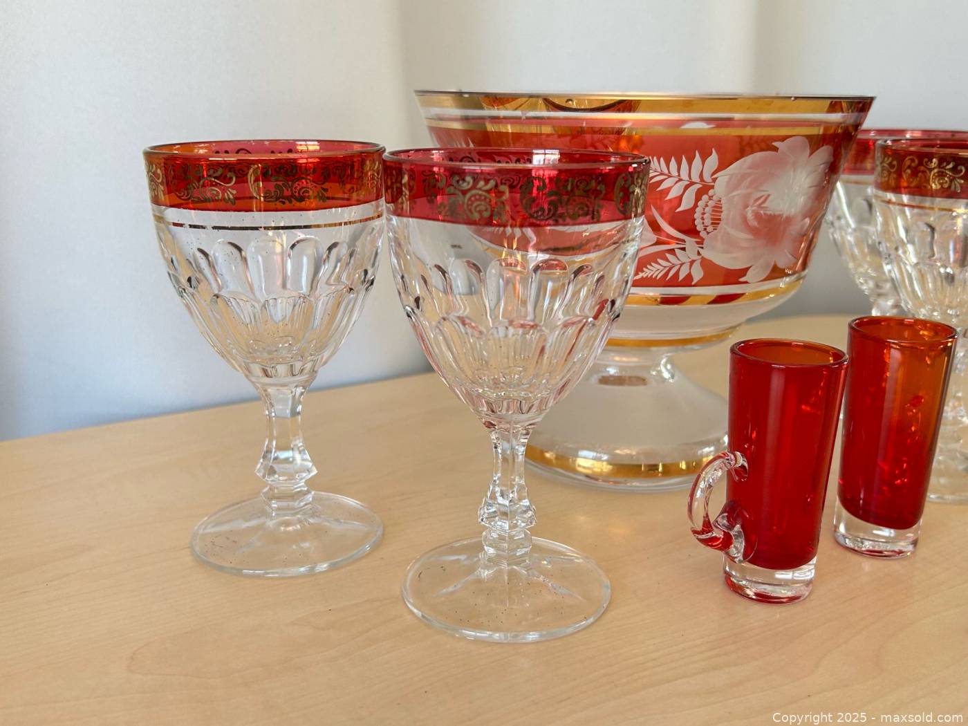 Vintage ruby flash glassware 7-piece set | Maxsold