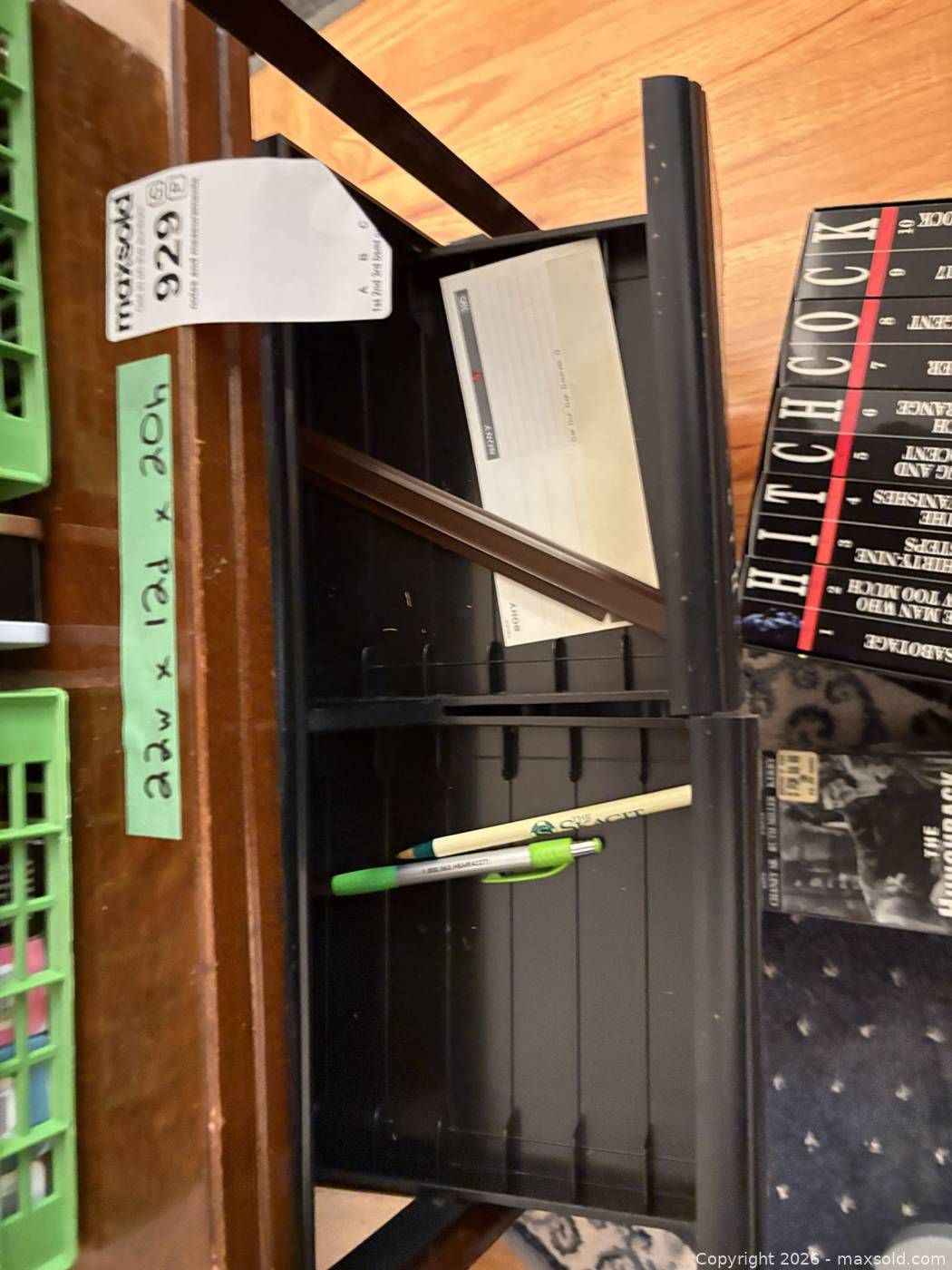 VHS movie collection with storage crates and drawer | Maxsold