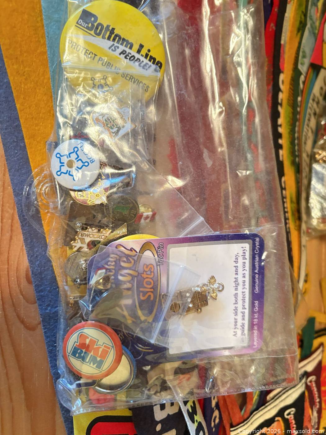 Vintage travel felt pennants, pins & cowbells lot | Maxsold