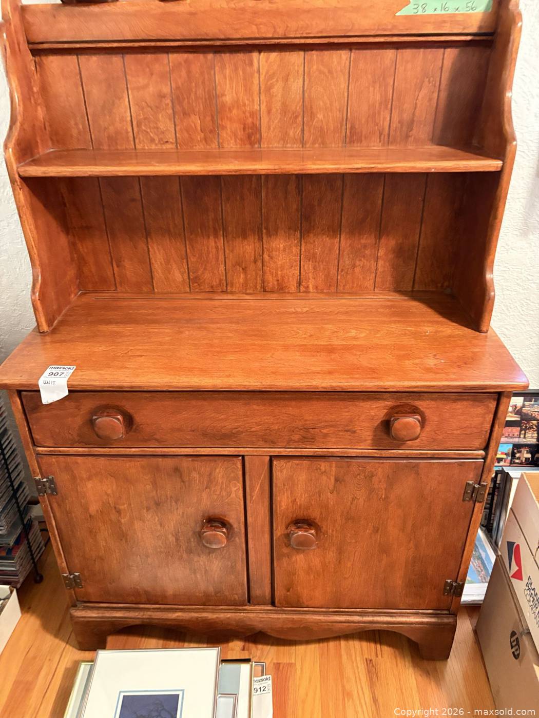 Solid wood console with hutch | Maxsold