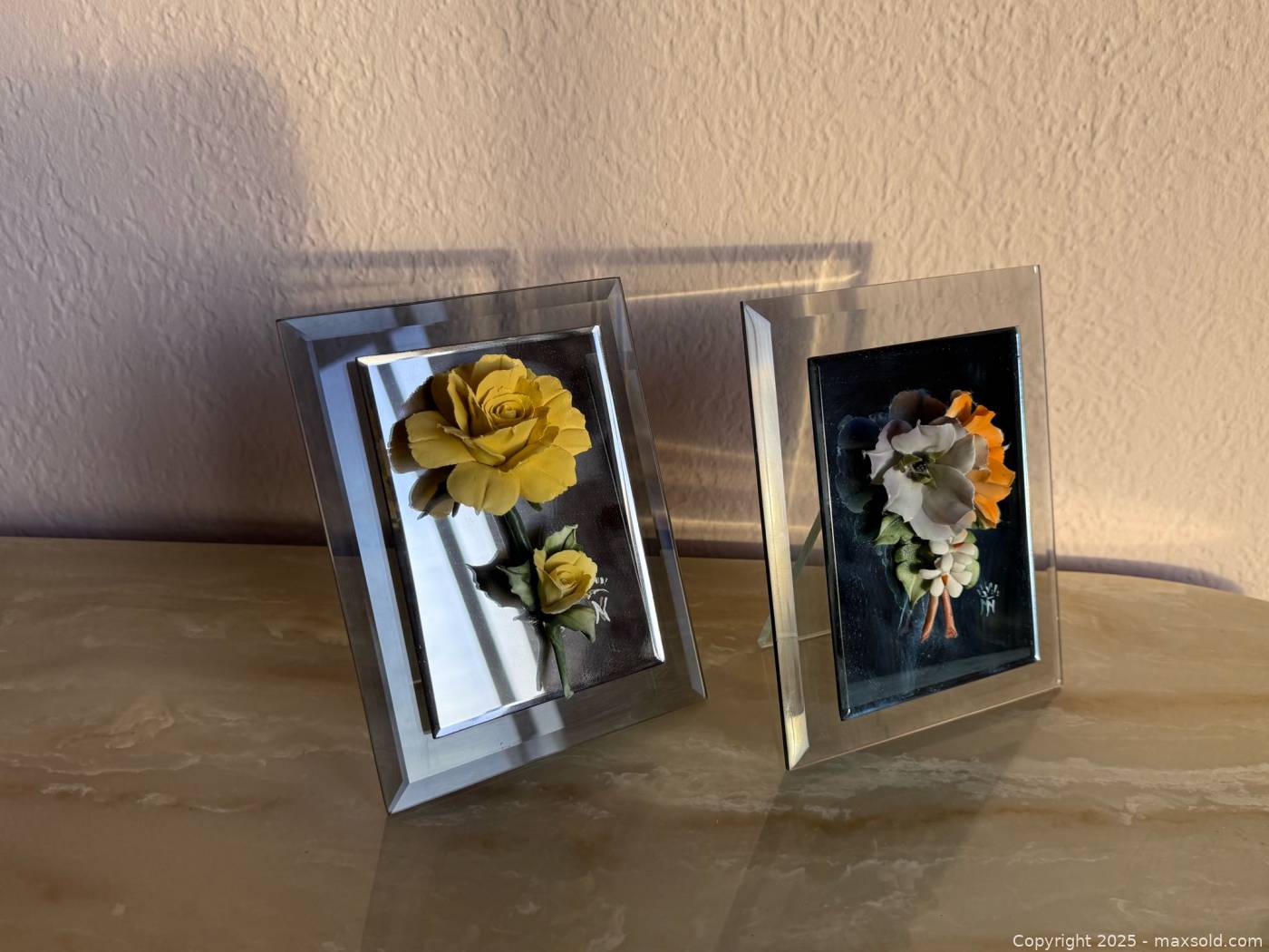 Italian Capodimonte mirrored porcelain flower frames | Maxsold